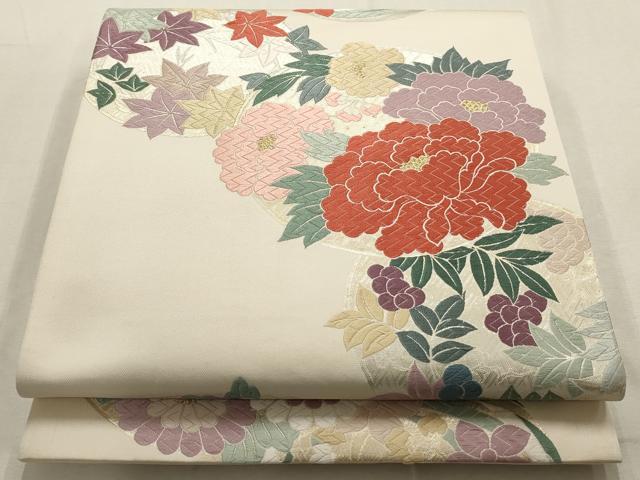 平和屋着物○六通柄袋帯 唐織 立枠花丸文 金銀糸 正絹