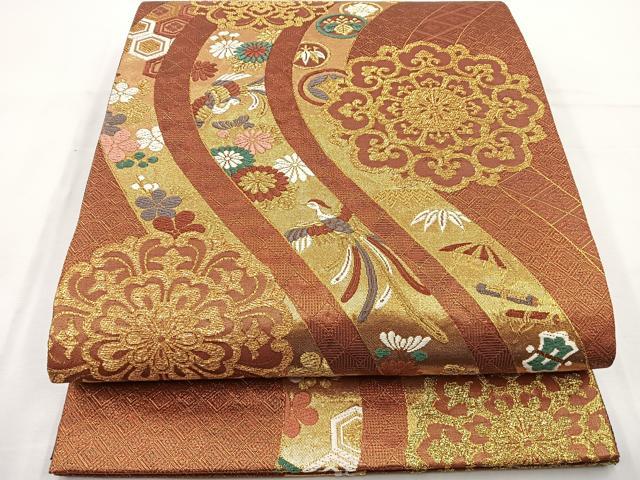 平和屋着物◎六通柄袋帯 唐織 正倉院花鳥文 金糸 正絹