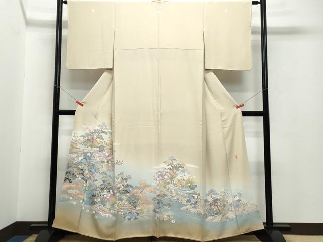 平和屋着物○十日町友禅作家 岡村蒼風 色留袖 風景草木文 正絹