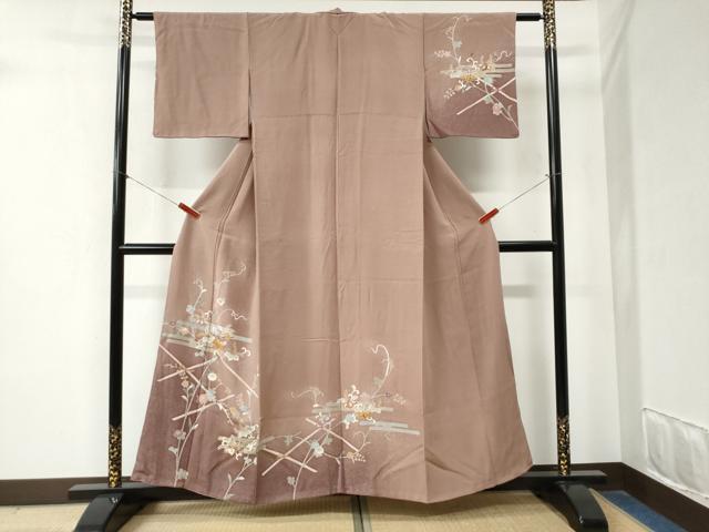 平和屋着物○訪問着 駒刺繍 枝花文 暈し染め 金彩 正絹