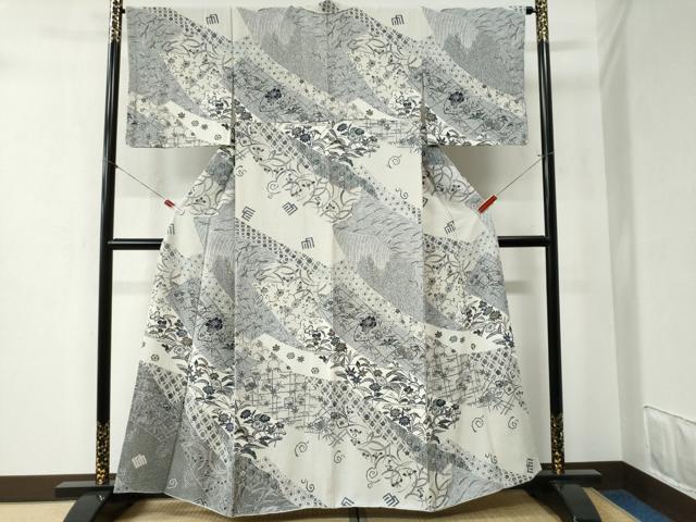 平和屋着物○訪問着 型染め 源氏香地紙吉祥花鳥文 正絹