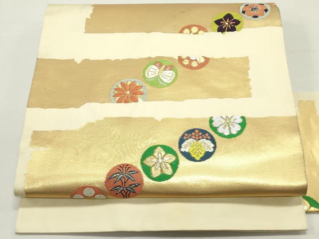 平和屋着物●西陣　川島織物　九寸名古屋帯　唐織　立波鳳凰丸文　正絹　逸品　DAAU6680ob 平和屋着物○西陣 川島織物 九寸名古屋帯 唐織 霞花蝶丸文