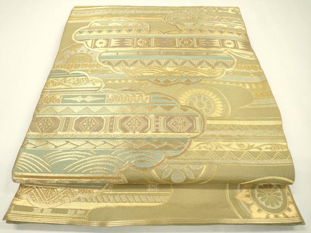 平和屋着物●西陣　川島織物　六通柄　本袋帯　雲取吉祥文　金糸　正絹　逸品　DAAY2636op 平和屋着物○西陣 川島織物 六通柄 本袋帯 雲取り吉祥花