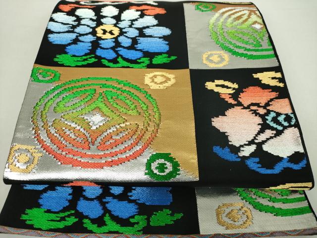 平和屋着物○六通柄 本袋帯 龍村平蔵柄 遠州七宝錦 黒地