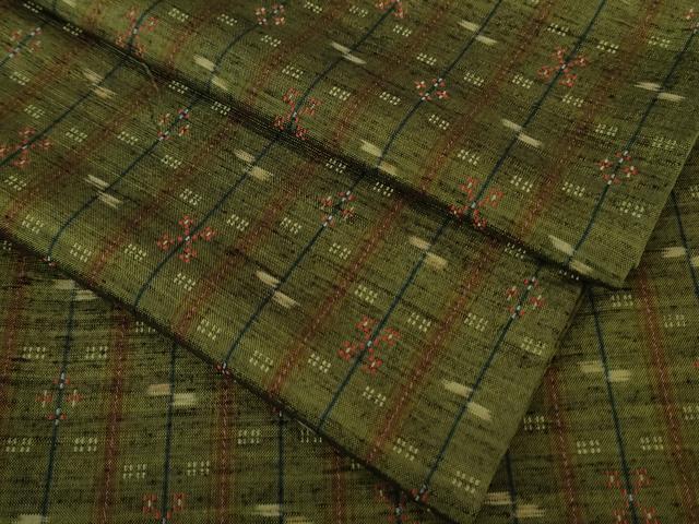 平和屋本店○極上 本場琉球 読谷山花織 紬地 海松茶色地 逸品 DZAB2456kh6