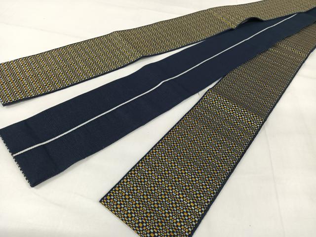 平和屋着物●男性　本場筑前博多織　両面　角帯　献上　正絹　逸品　DAAZ0929ps 平和屋着物○男性 本場筑前博多織 両面 角帯 変わり市松文 正絹 逸品