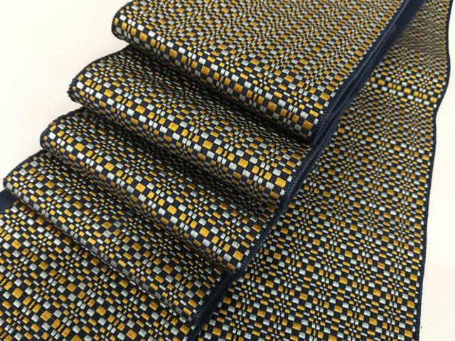 平和屋着物○男性 本場筑前博多織 両面 角帯 変わり市松文 正絹 逸品