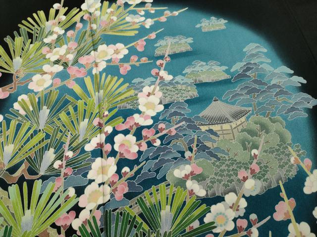 平和屋着物○十日町友禅作家 阿部佳雪 黒留袖 風景花文 暈