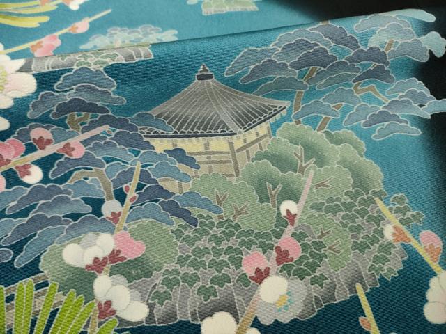 平和屋着物○十日町友禅作家 阿部佳雪 黒留袖 風景花文 暈