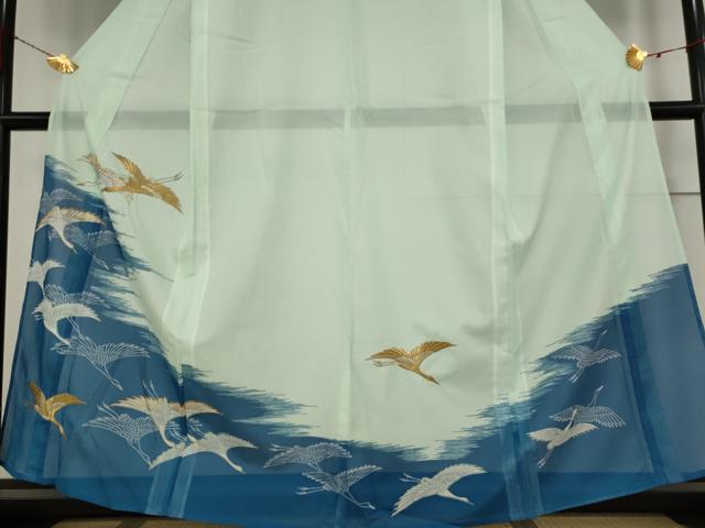 平和屋着物＊夏物 訪問着 絽 駒刺繍 飛鶴文 金糸 洗える着物