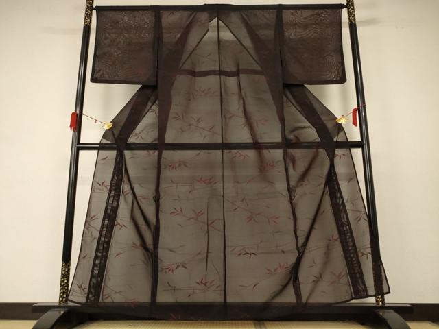 平和屋着物＊夏物 小紋 紗 枝葉文 正絹 逸品 AABD4668jd