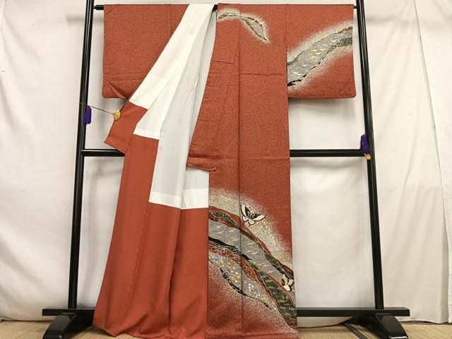 平和屋着物□訪問着 舞蝶飛鶴文 たたき染め 金銀彩 正絹