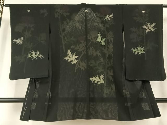 平和屋着物▽羽織 スリーシーズン 春夏秋 塵除け 草花文 黒地 金