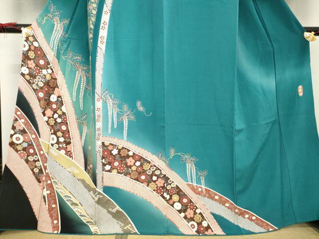 平和屋着物○訪問着 円舞袖 流水花文 暈し染め 金彩
