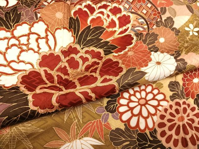 平和屋着物□豪華振袖 駒刺繍 絞り 草花文 藤花房 金彩 正絹 逸品