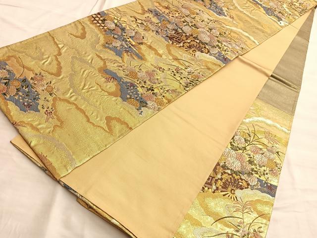 平和屋着物□六通柄袋帯 唐織 雲取り花車文 金銀糸 正絹