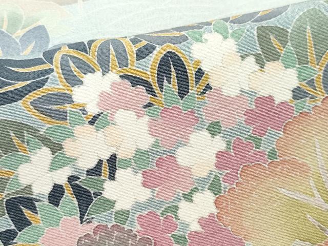 平和屋着物○十日町友禅作家 岡村蒼風 色留袖 風景草木文 正絹