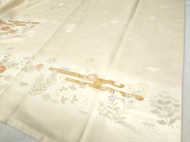 平和屋着物○訪問着駒刺繍 エ霞草花文 暈し染め 金彩