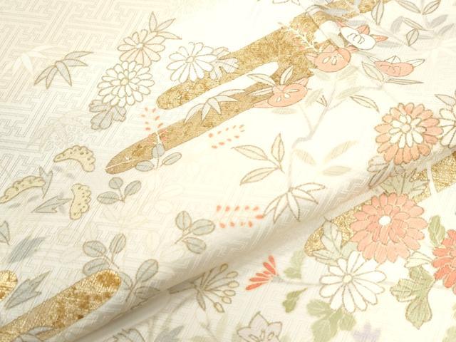 平和屋着物○訪問着駒刺繍 エ霞草花文 暈し染め 金彩