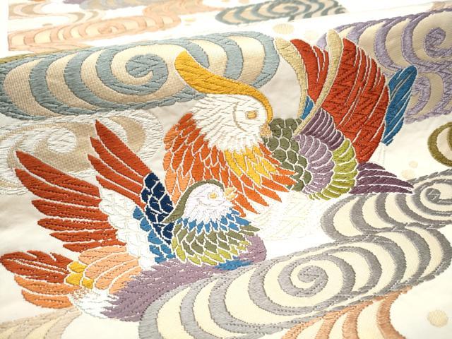 平和屋着物○六通柄袋帯 唐織 流水鴛鴦文 銀糸 正絹 逸品 CAAY2596hy