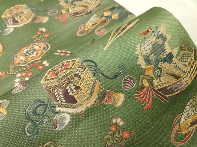 平和屋着物○六通柄袋帯 唐織 宝尽くし文 金糸 正絹 逸品 CABA9137dy