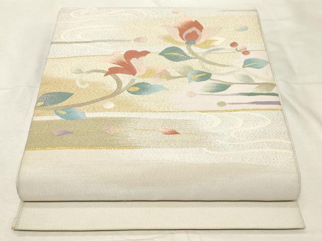 平和屋着物○爪搔き本綴れ 八寸名古屋帯 草花文