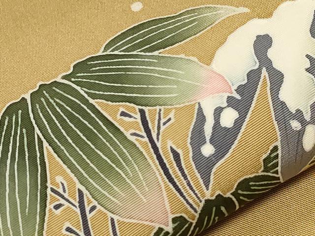 平和屋着物○塩瀬 九寸名古屋帯 友禅 作家物 雪持ち笹文