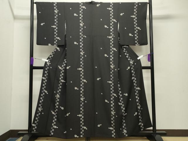 平和屋着物▽上質な小紋　単衣　鈴　黒地　正絹　逸品　AABD6056jh 平和屋着物▽上質な小紋 単衣 鈴 黒地 正絹 逸品 AABD6056jh 平和屋