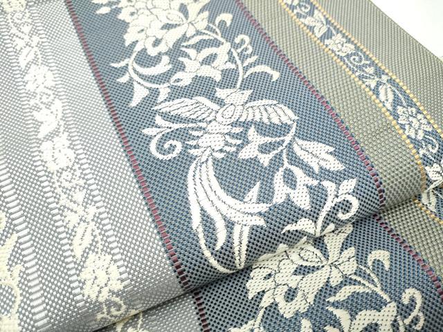 平和屋着物●博多織人 黒木織物 本場筑前博多帯　八寸名古屋帯　一重帯　更紗花唐草文　正絹　逸品　CABB0567hy 平和屋着物○博多織人 黒木織物 本場筑前博多帯 八寸名古屋帯