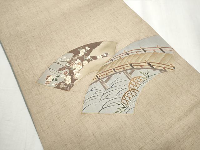 平和屋着物○太鼓柄袋帯 園山明生子 紬地 渡橋地紙枝