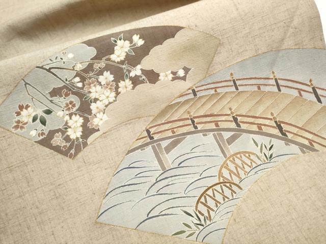 平和屋着物○太鼓柄袋帯 園山明生子 紬地 渡橋地紙枝