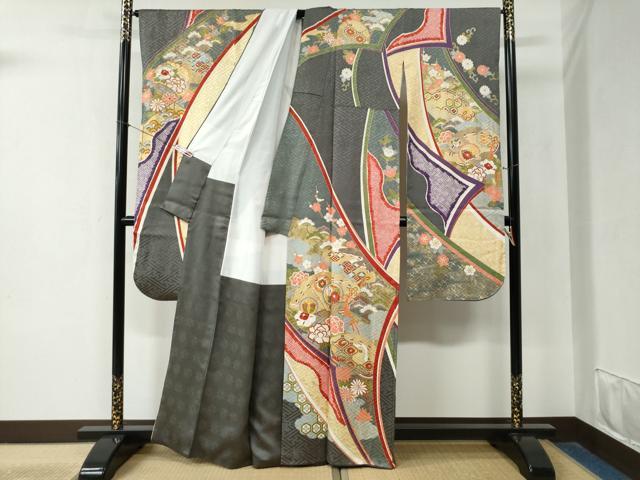 平和屋着物○豪華振袖 駒刺繍 熨斗檜扇花松文 金彩 正絹 逸品