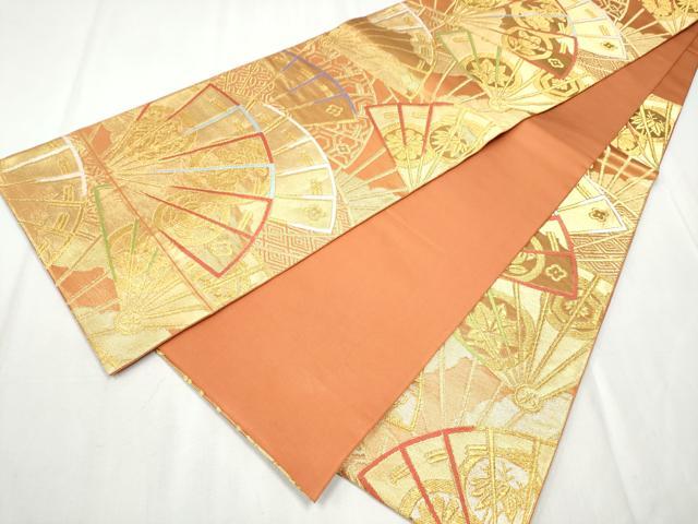 平和屋着物●西陣　川島織物　六通柄　本袋帯　唐織　檜扇草花文　金糸　正絹　逸品　CABB5624hy 平和屋着物○西陣 川島織物 六通柄 本袋帯 唐織 檜扇草花