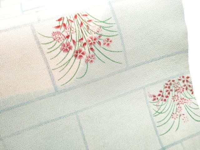 平和屋着物○全通柄 九寸名古屋帯 休み鳥更紗花文 鬼しぼ縮緬 正絹