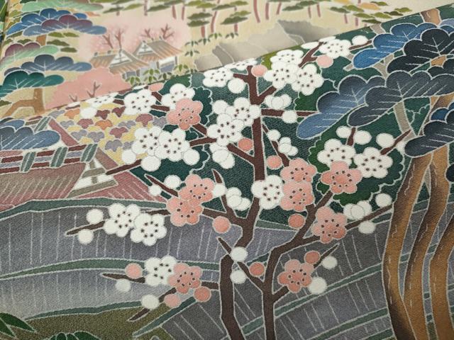 平和屋着物○十日町友禅作家 阿部佳雪 黒留袖 風景草花文 暈