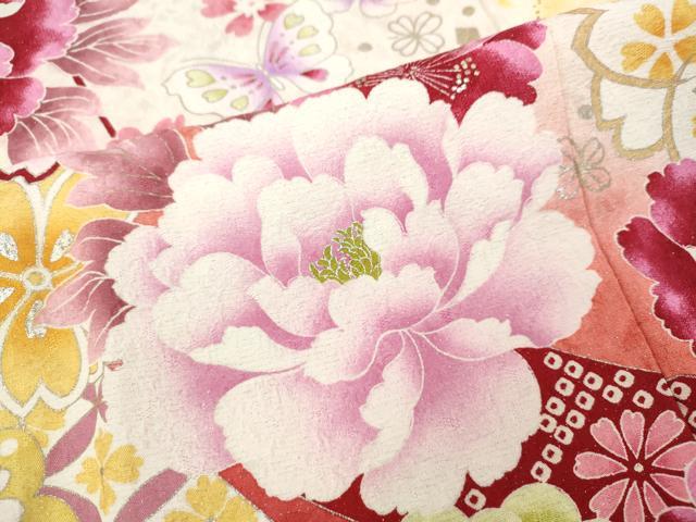 平和屋着物○豪華振袖 刺繍 花蝶文 銀通し地 正絹 逸品 CABB6270ut