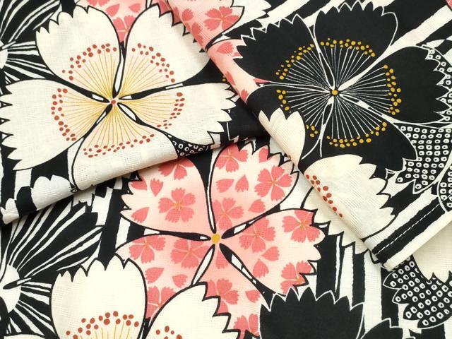 平和屋着物∴夏物 浴衣 舞花間道 黒地 綿 逸品 CABB6474ng