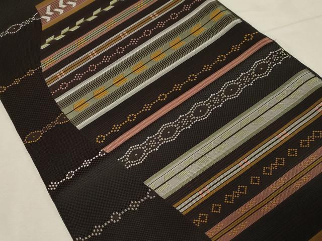 平和屋着物○本場筑前博多織 八寸名古屋帯 花織 浪漫 吉祥文 黒地