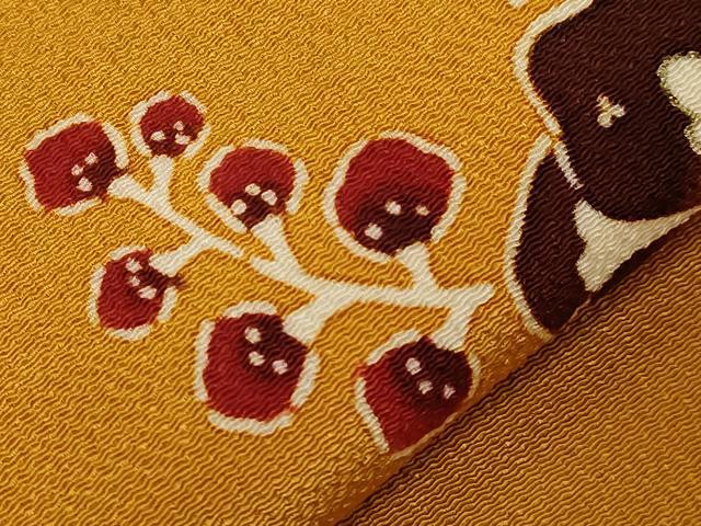 平和屋着物○九寸名古屋帯 型染め 草花文 金彩 鬼しぼ縮緬