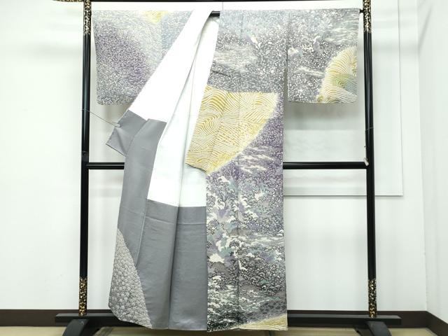 平和屋本店○極上 十日町 名門 滝泰謹製 訪問着 絞り 立波霞文