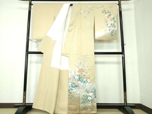 平和屋着物○訪問着 駒刺繍 地紙花文 暈し染め 金糸