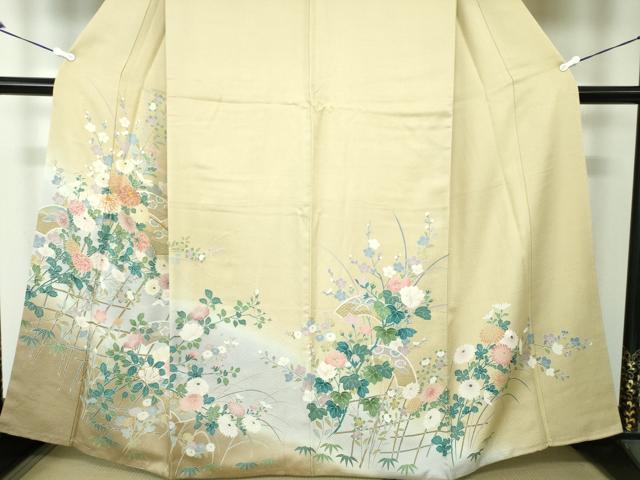 平和屋着物○訪問着 駒刺繍 地紙花文 暈し染め 金糸