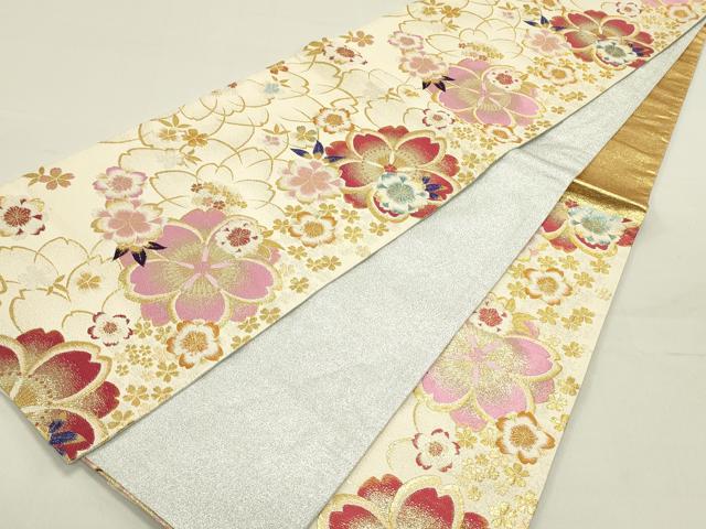 平和屋着物○六通柄袋帯 舞桜文 金銀糸 正絹 逸品 DAAY0427ob