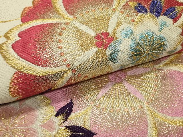 平和屋着物○六通柄袋帯 舞桜文 金銀糸 正絹 逸品 DAAY0427ob