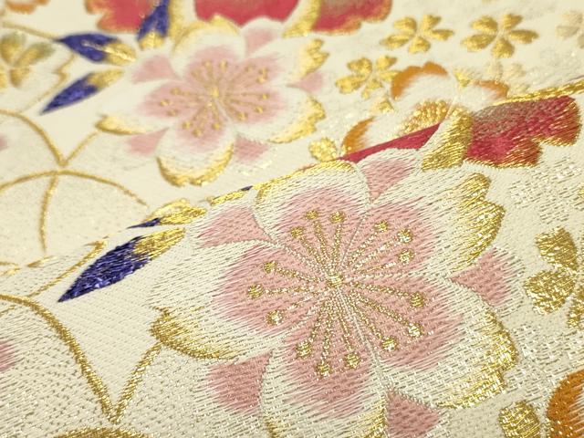 平和屋着物○六通柄袋帯 舞桜文 金銀糸 正絹 逸品 DAAY0427ob