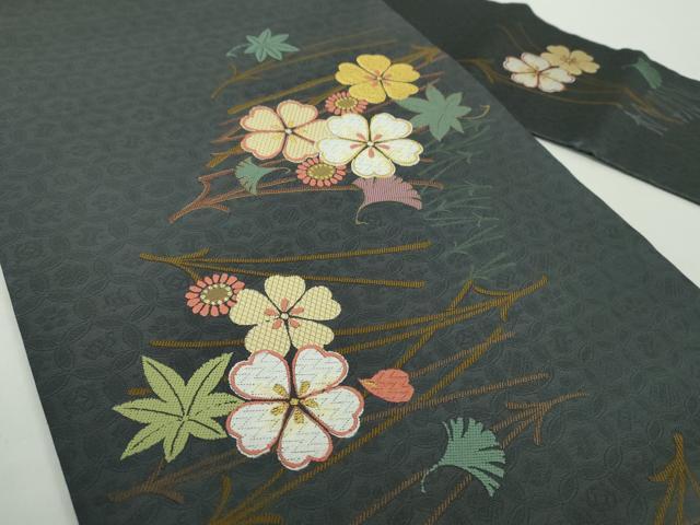 平和屋着物○九寸名古屋帯 唐織 作家物 吹き寄せ花文 金糸 正絹