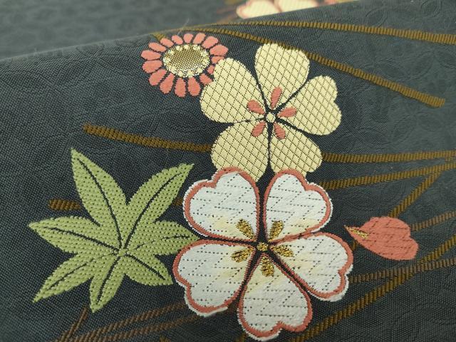 平和屋着物○九寸名古屋帯 唐織 作家物 吹き寄せ花文 金糸 正絹