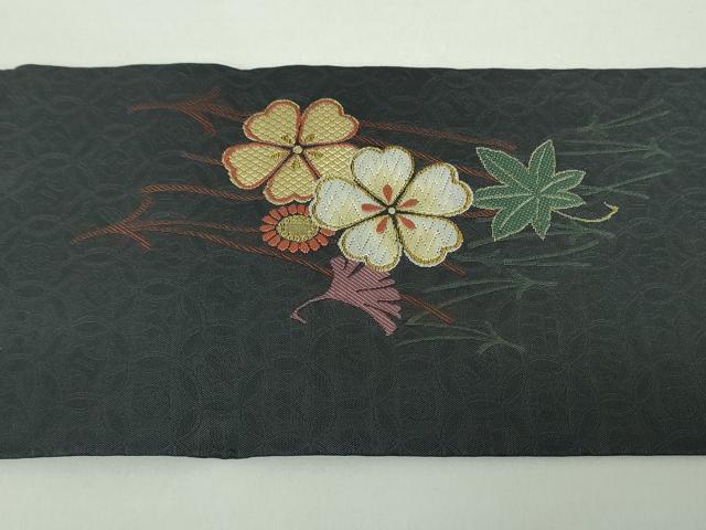 平和屋着物○九寸名古屋帯 唐織 作家物 吹き寄せ花文 金糸 正絹