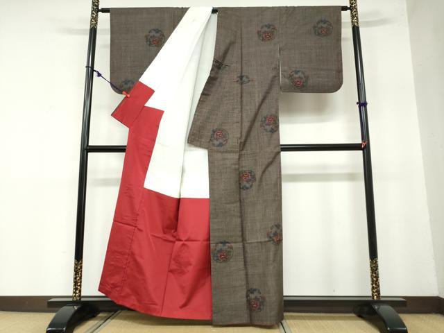 平和屋着物○本場大島紬 7マルキ 草花丸文 正絹 逸品 DAAZ7794ud