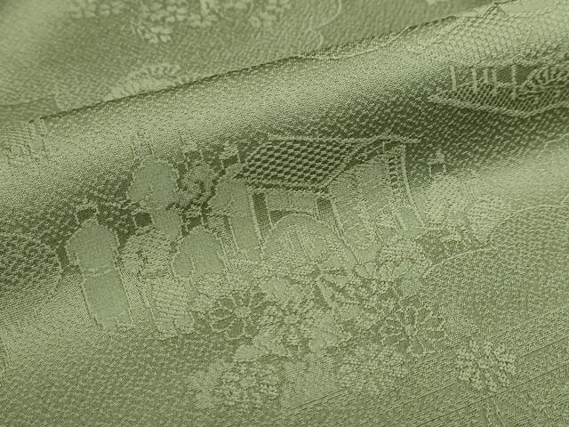 平和屋着物○上質な色無地 風景地紋 老竹色 さが美扱い 正絹